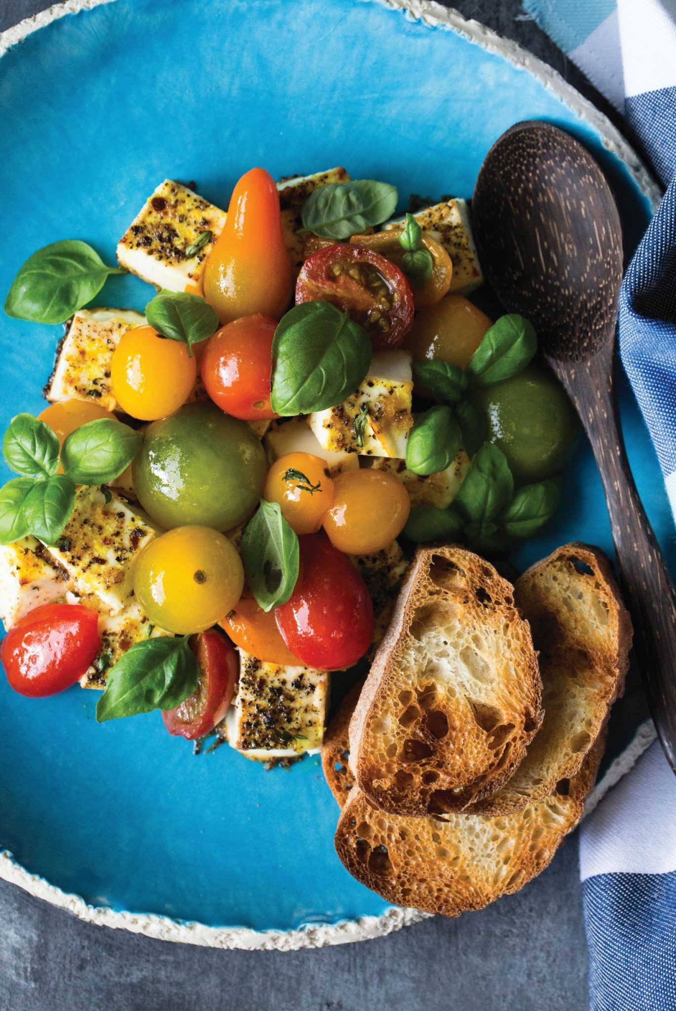 BROILED FETA WITH CHILI SALT, TOMATOES AND BASIL – Canadian Cookbooks